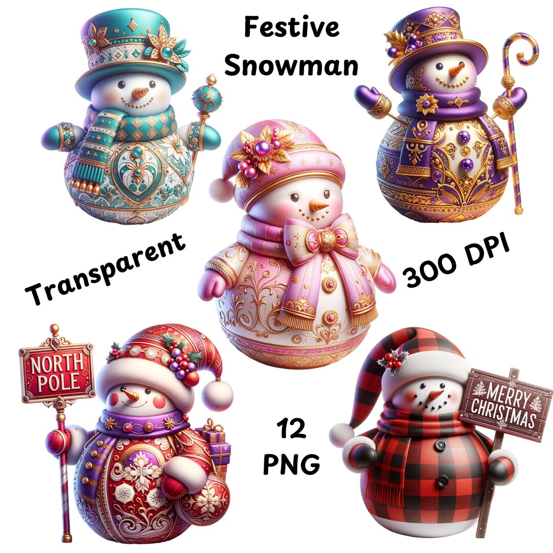 Watercolor Snowman Clipart, Festive Snowman Clipart Bundle 12 Png, for ...