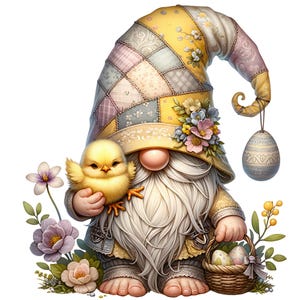 Spring Gnomes 12 PNG Clipart Bundle, Cute Spring Flower Easter Gnome ...