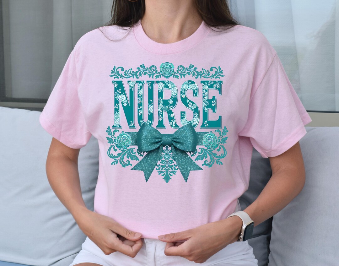 Teal Floral Nurse Varsity Png, Nursing Toile Coquette Bow Clip Art ...