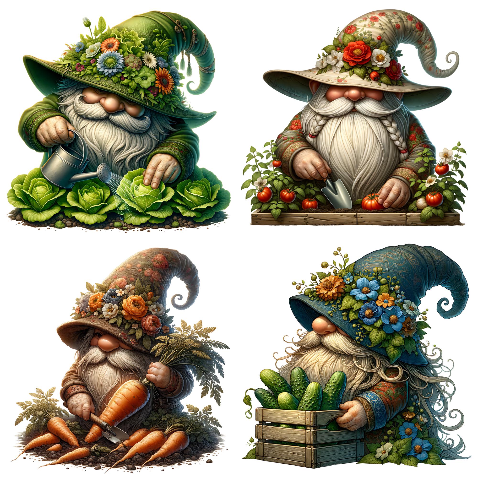 Garden Gnomes Clipart Bundle 12 PNG Watercolor Spring Garden Clipart ...
