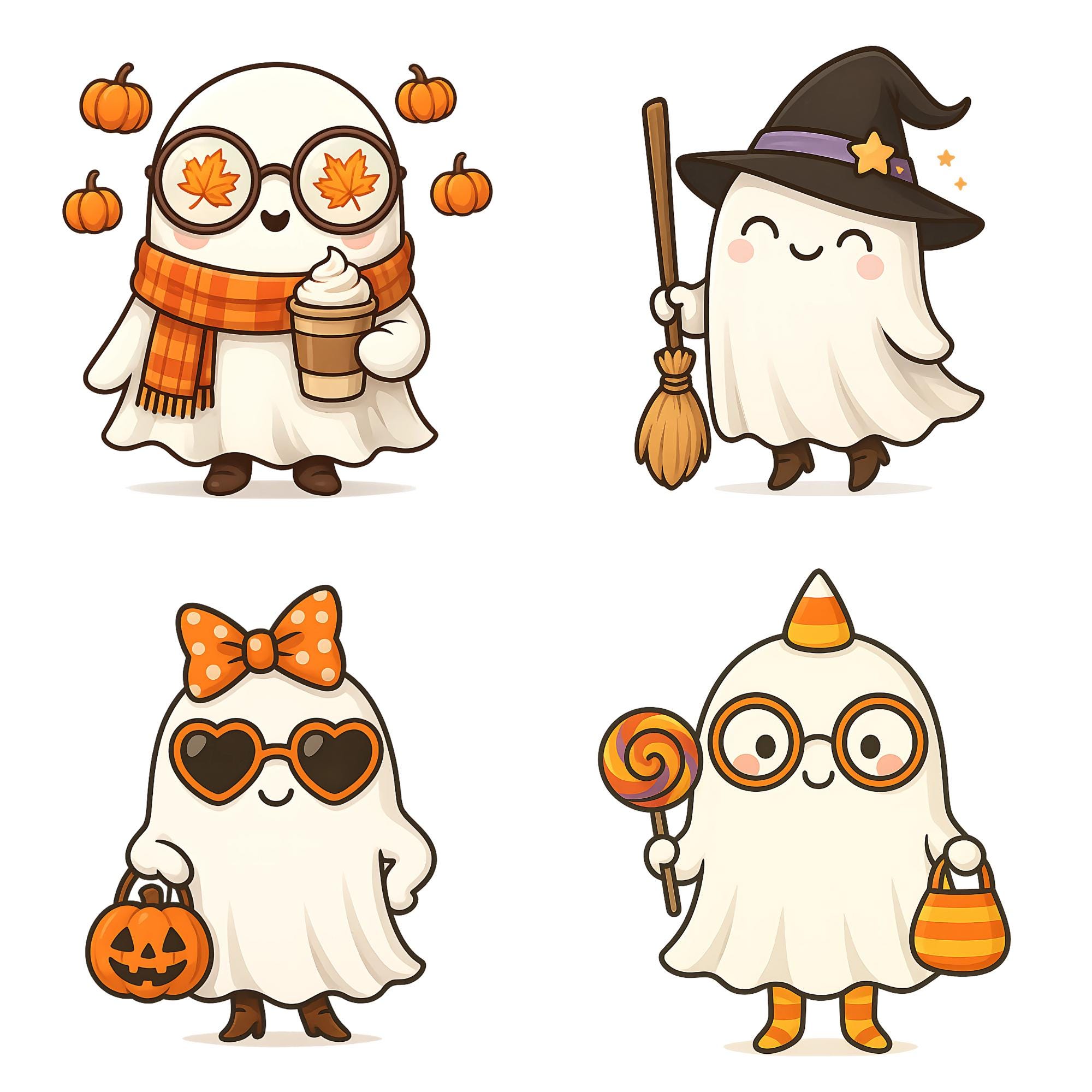 Cute Halloween Ghost Clipart | 12 PNG Bundle With Transparent ...