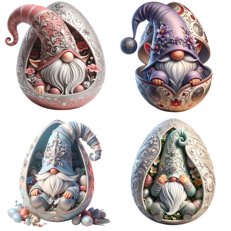 Easter Egg Gnomes 12 PNG Clipart Bundle, Cute Spring Flower Easter ...