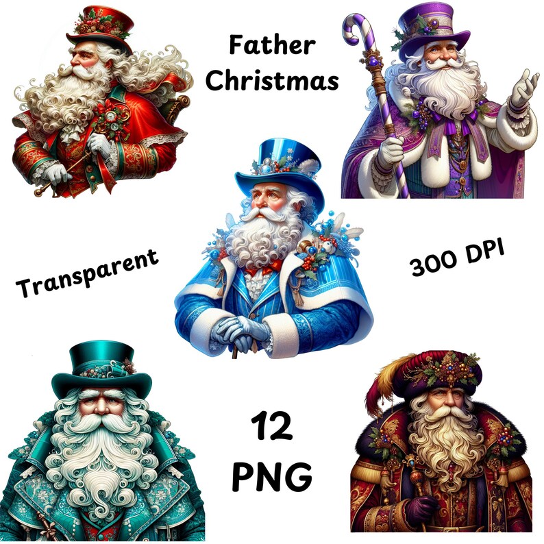 Santa Clipart | Father Christmas Clipart Bundle | 12 High-quality ...