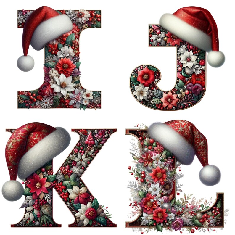 Christmas Alphabet, Santa Hat Alphabet, Letters Png, Alphabet Png ...