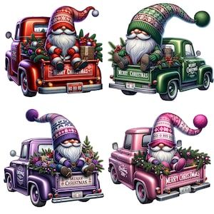 Christmas Truck Gnomes Clipart, 12 PNG Christmas Clipart, Christmas ...