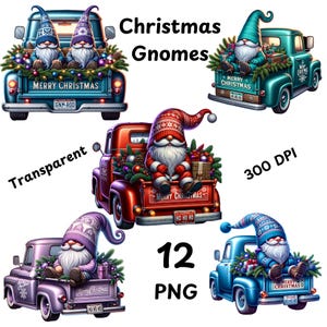 Christmas Truck Gnomes Clipart, 12 PNG Christmas Clipart, Christmas ...