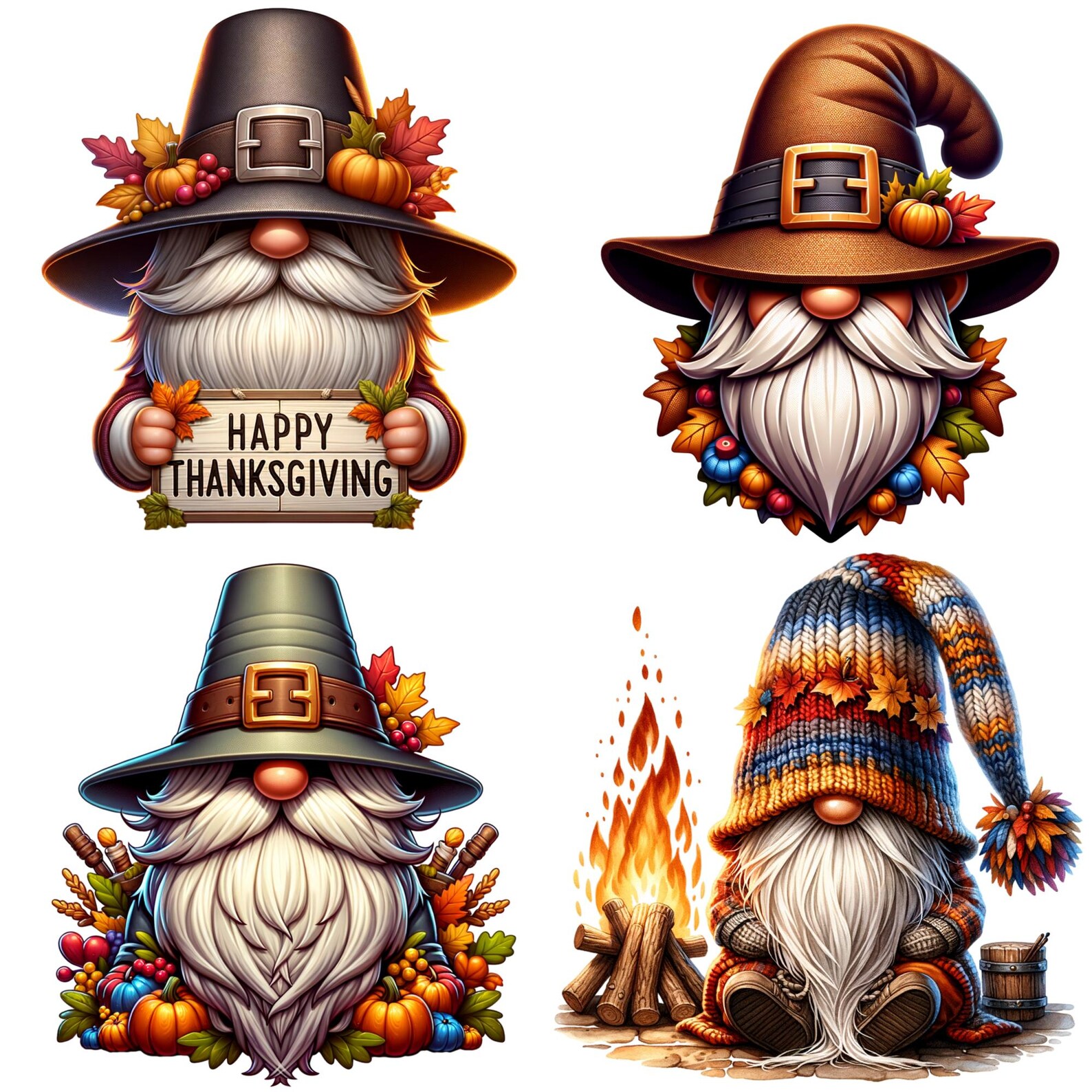 Fall Gnomes Clipart Bundle, 16 PNG Autumn Clipart, Pumpkin Spice Gnomes ...