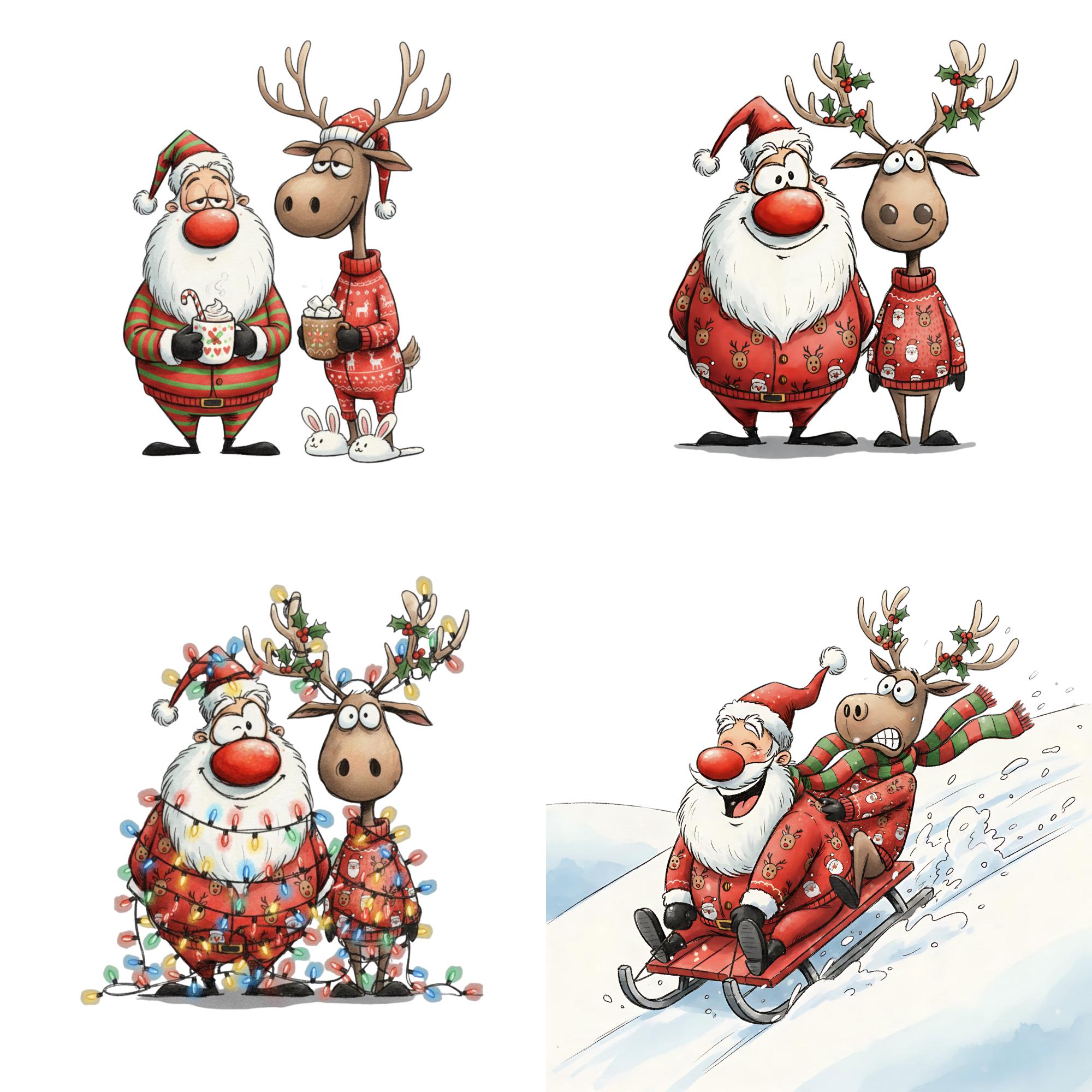 Santa Reindeer Clipart Bundle | 12 Funny Christmas Cartoon Pngs | Santa ...