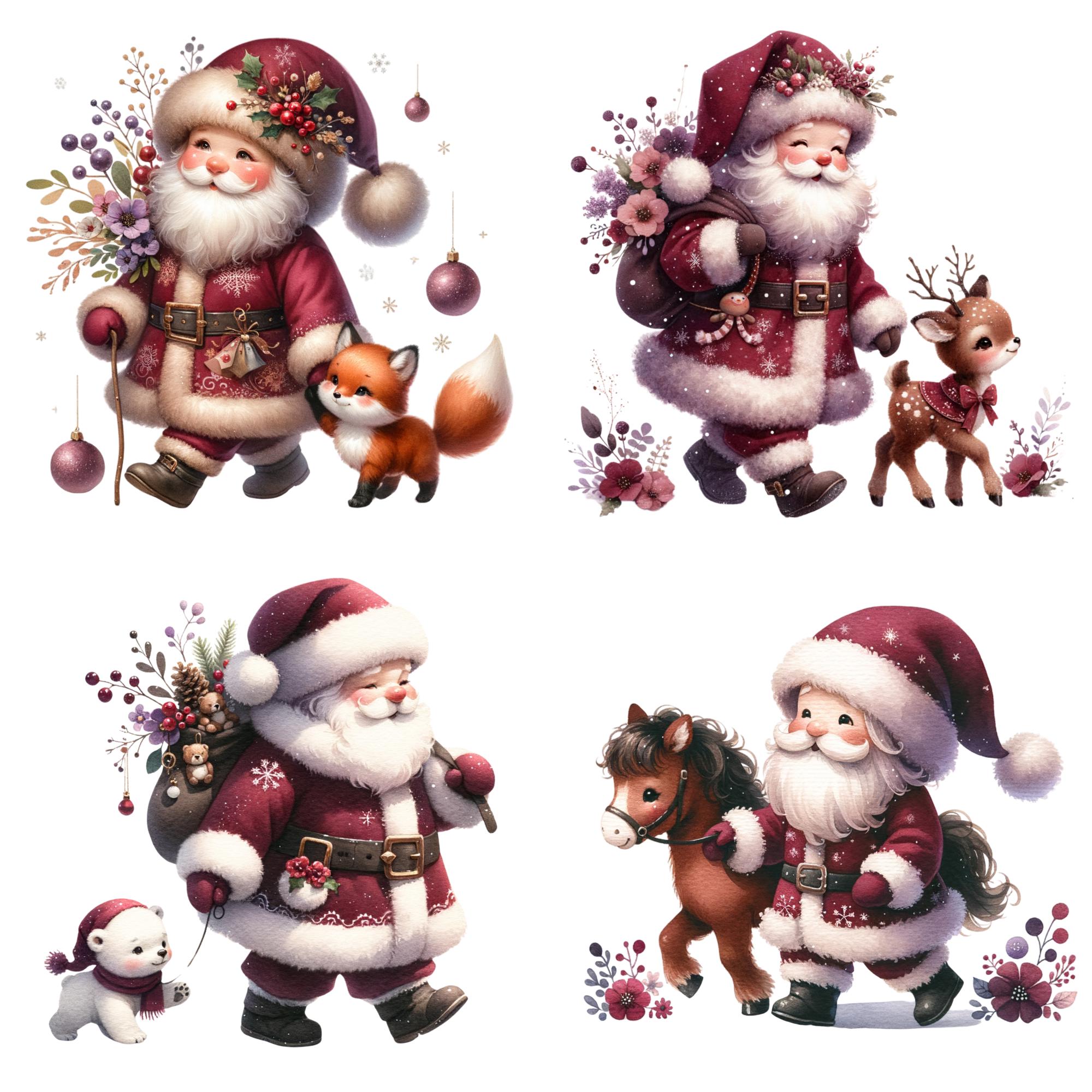 Santa Clipart | Festive Santa Animal Clipart Bundle | 12 High-quality ...