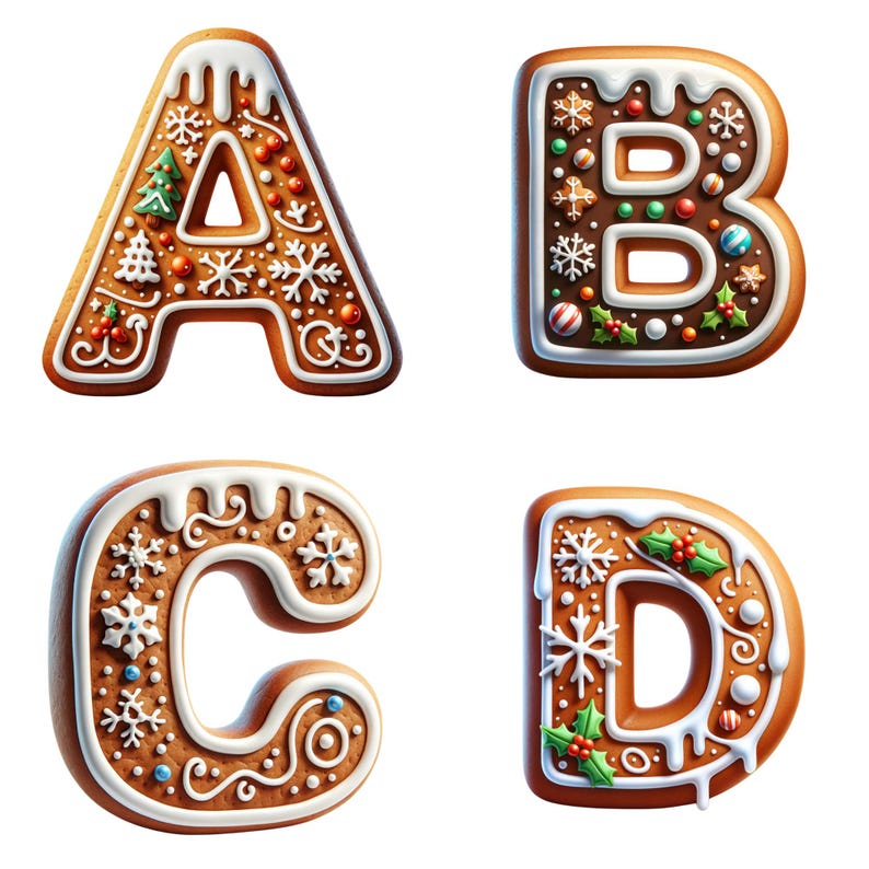 Christmas Alphabet Clipart Gingerbread - 26 High Quality Pngs, Memory ...