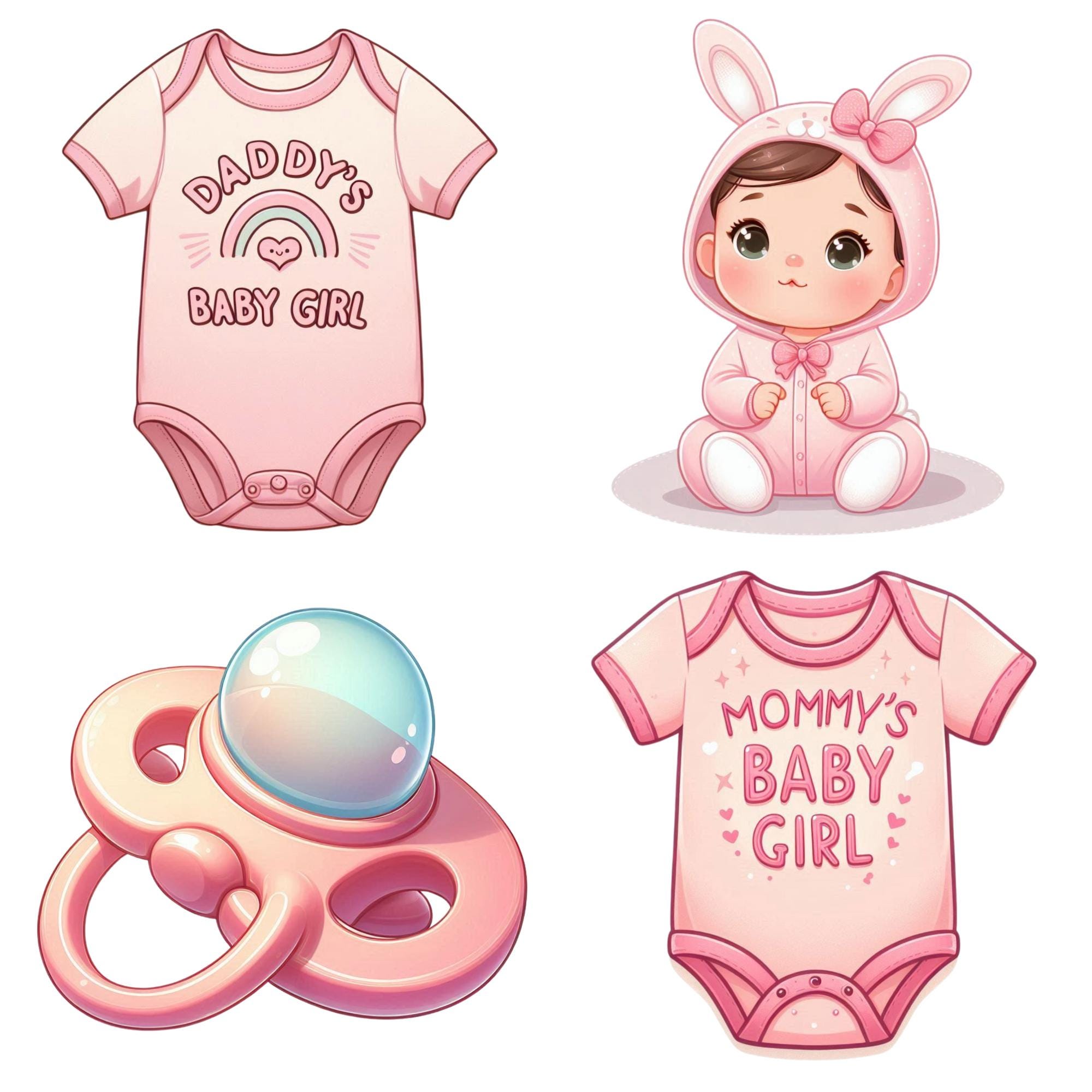 It's a Girl Clipart Bundle, 30 Baby Shower PNG, Pink Baby Shower Png ...