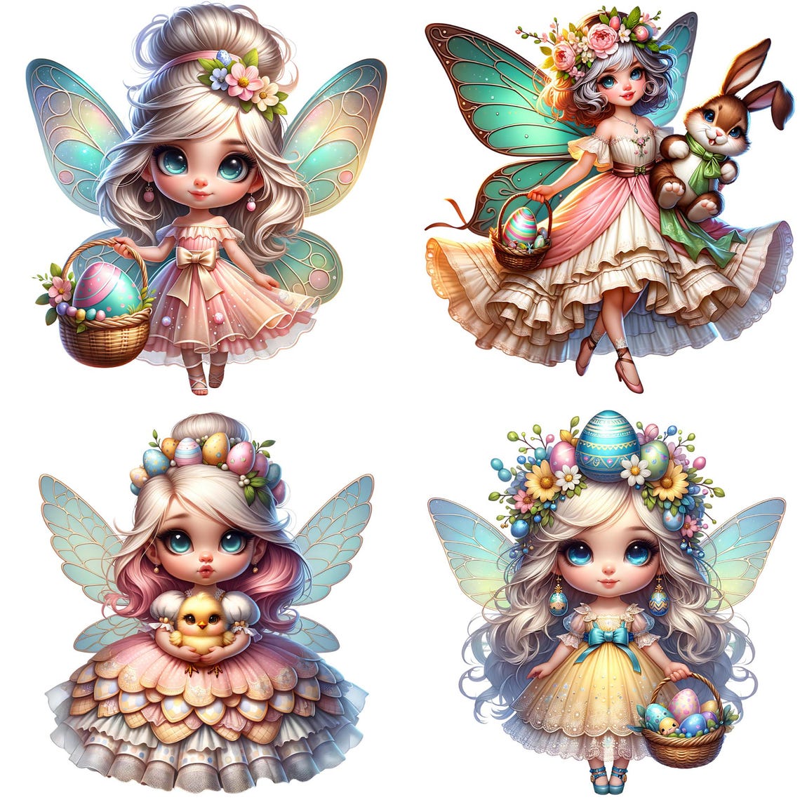 Easter Fairies Clip Art, 12 Watercolor Spring Fairies PNG, Junk ...