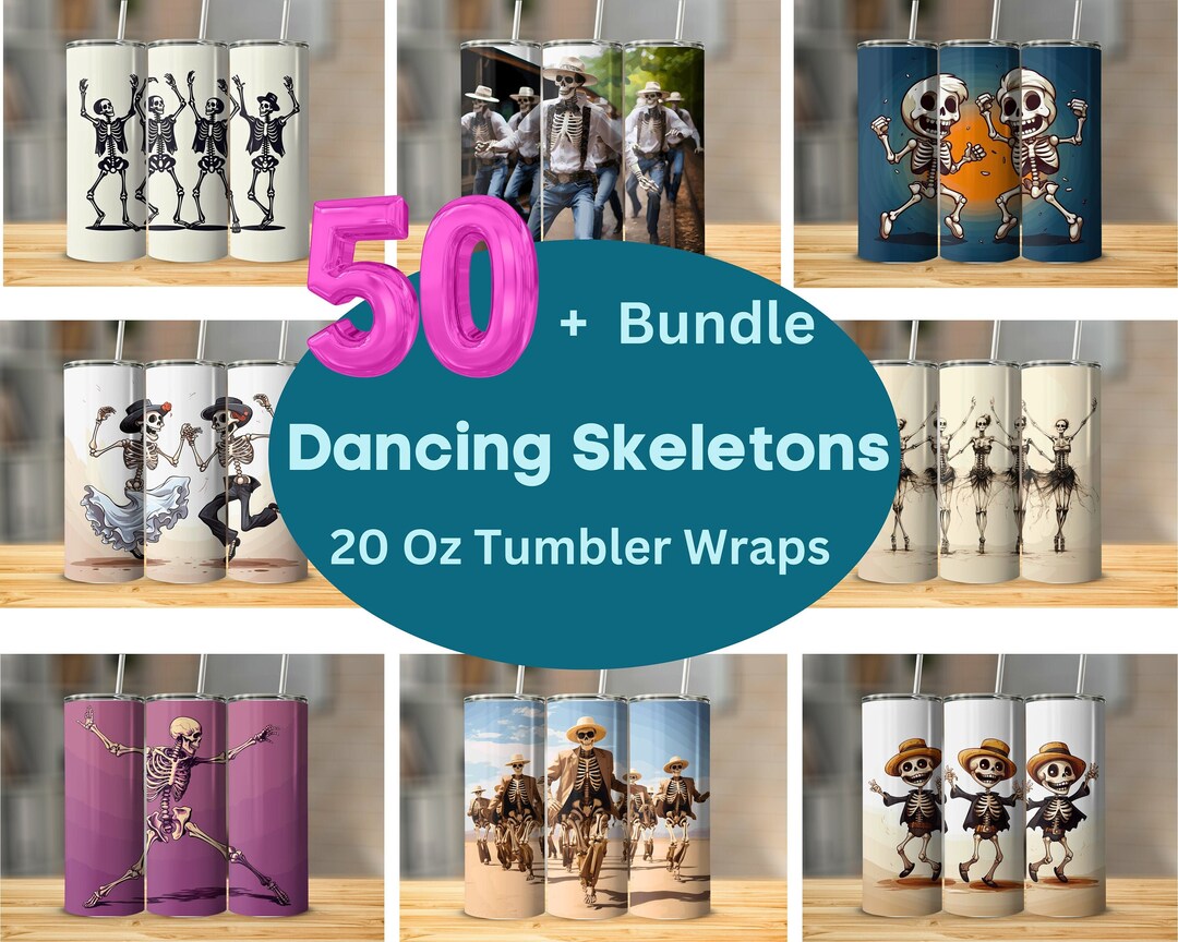 Dancing Skeleton Tumbler Wrap Bundle | 50+ Halloween Pngs | 20oz Skinny ...
