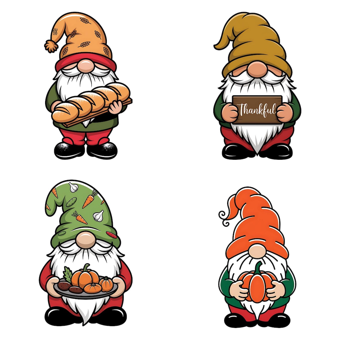Thanksgiving Gnome Clipart PNG Bundle | 12 Fall Gnomes With Pie, Turkey ...