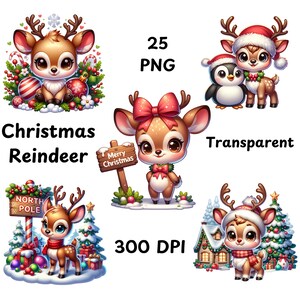 Adorable Reindeer Christmas Clipart, Watercolor Christmas Deer Clipart ...