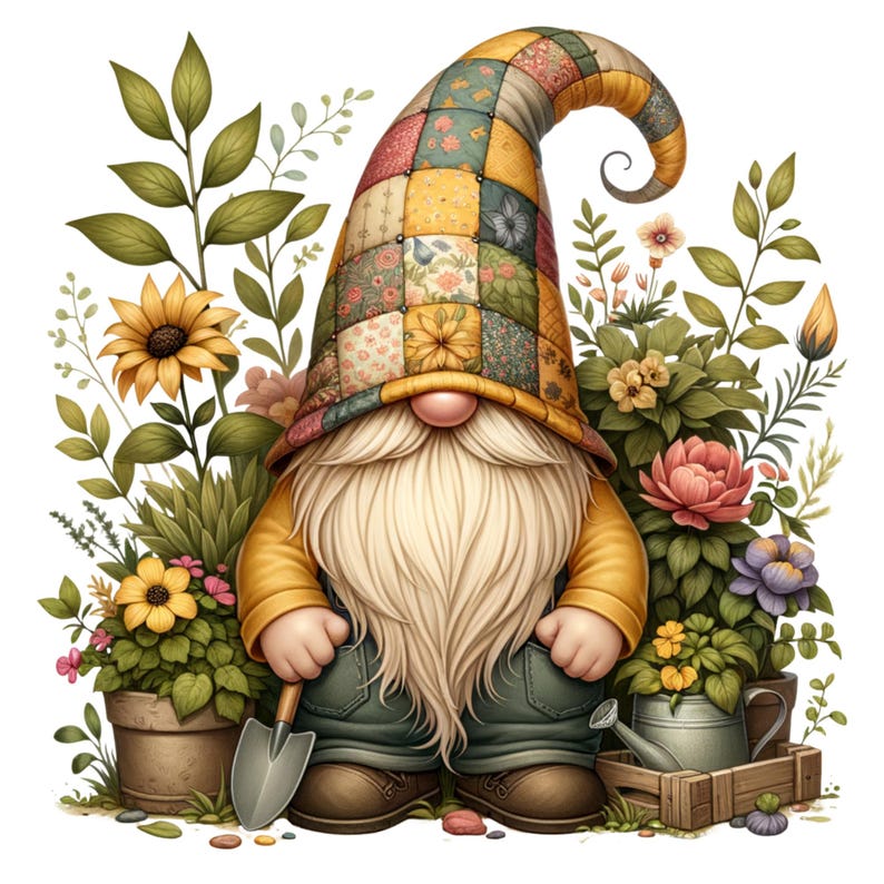 Garden Gnomes Clipart Bundle, 12 PNG Watercolor Spring Garden Clipart ...