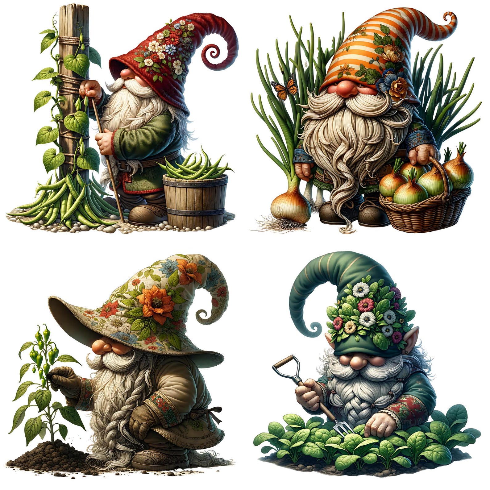 Garden Gnomes Clipart Bundle 12 PNG Watercolor Spring Garden Clipart ...