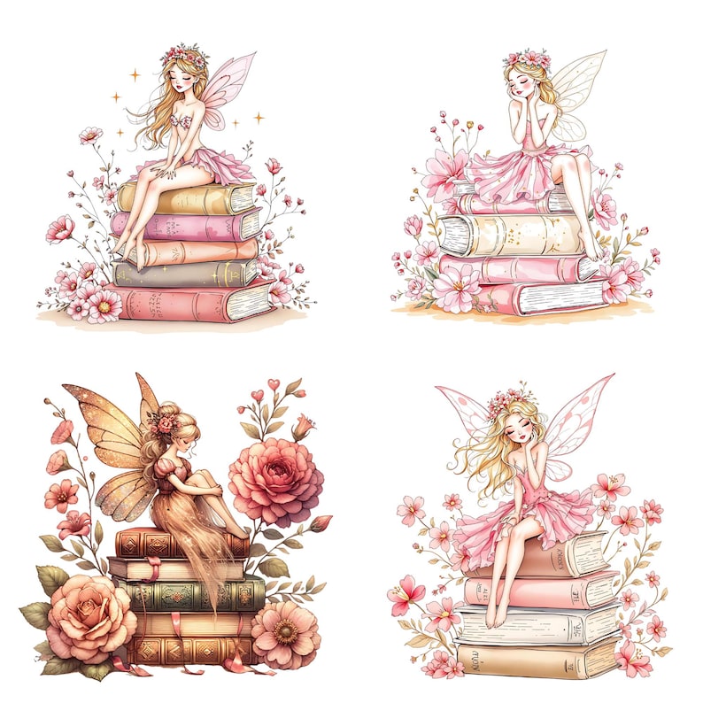 Book Fairy Clipart, 12 Watercolor Fairies, Wildflower PNG, Fairytale ...