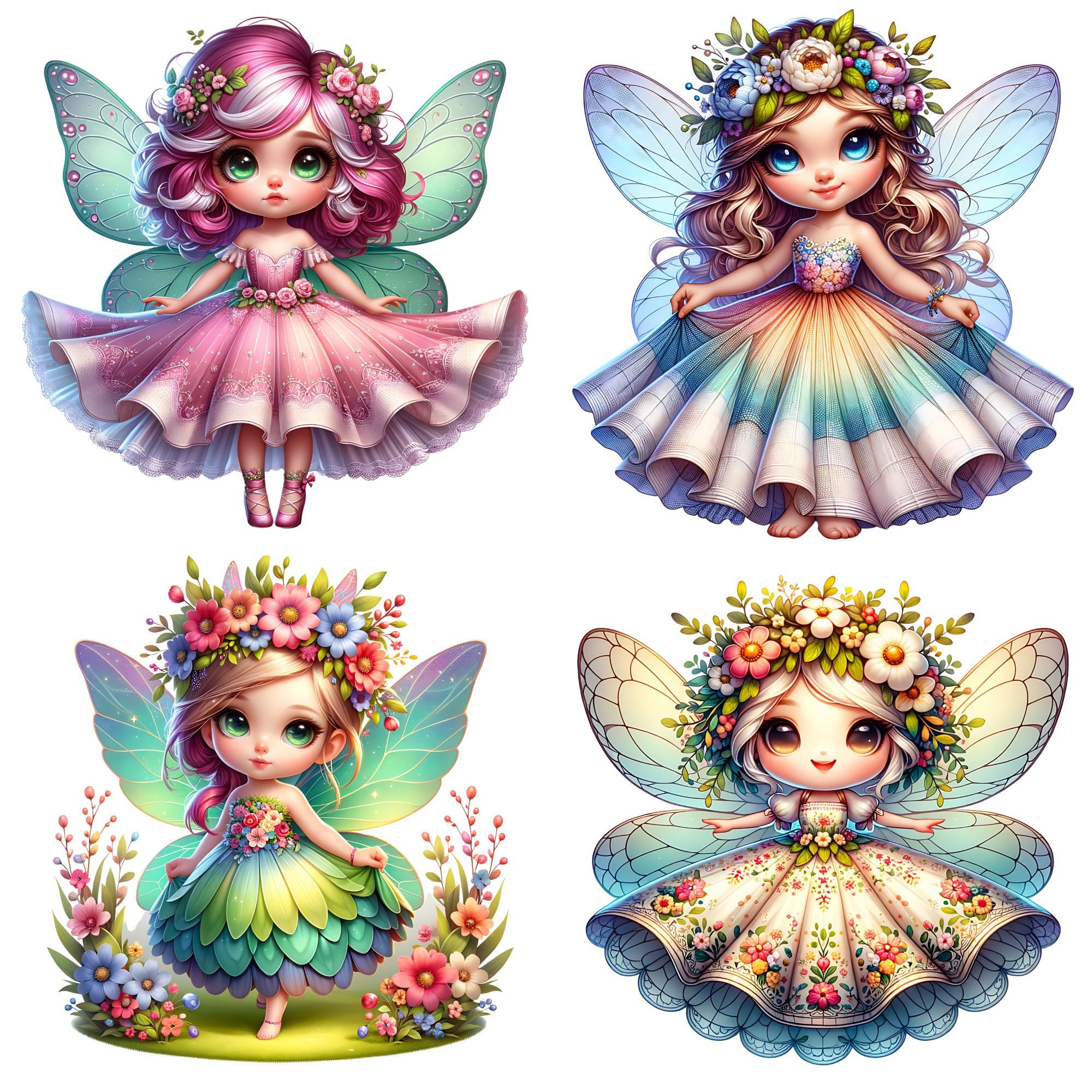 Quirky Spring Fairies Clip Art, 12 Watercolor Spring Fairies PNG, Junk ...