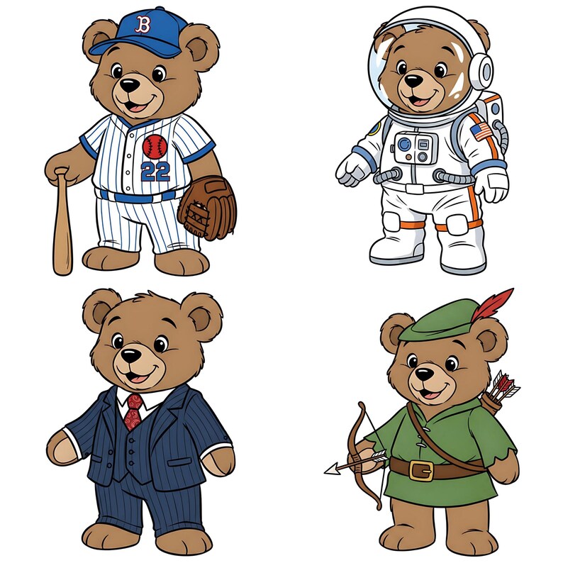 Dress up Bears Clipart Bundle | 12 Occupation Teddy Bear PNG | Kids ...