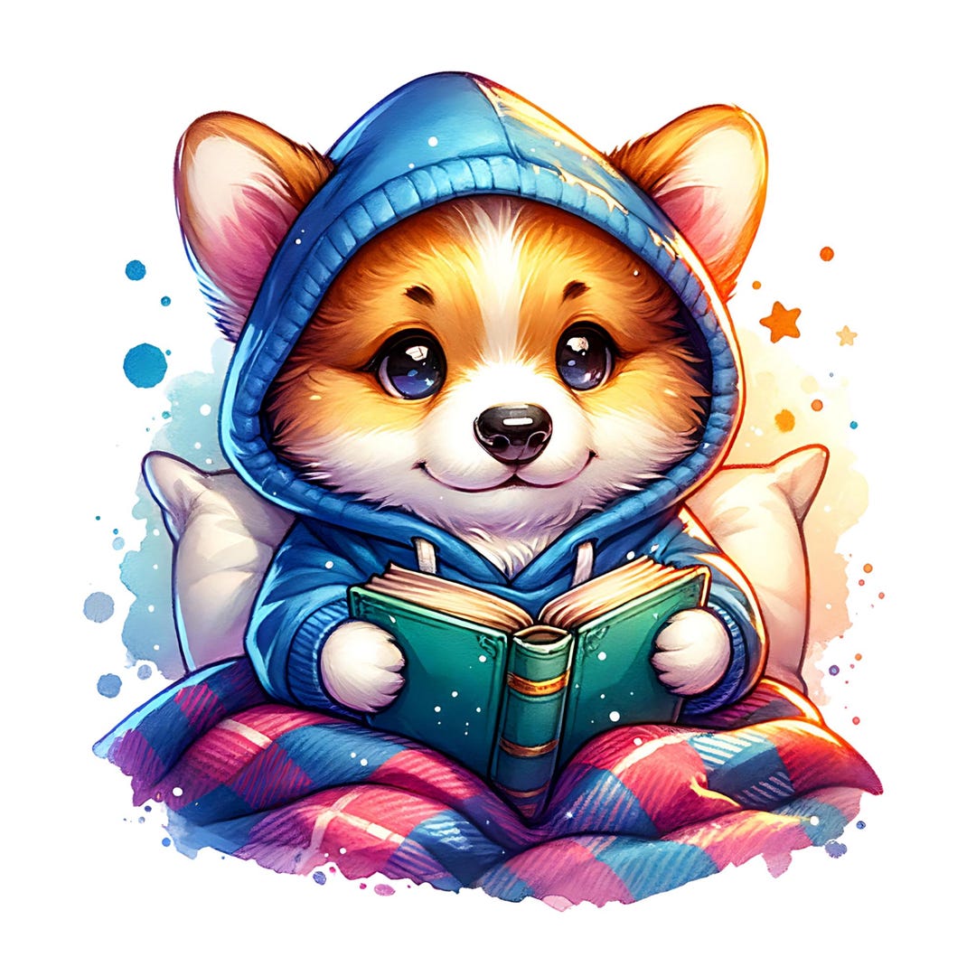 Cute Reading Puppies 12 Watercolor PNG Books Book Reader Puppy PNG ...
