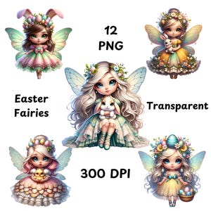 Easter Fairies Clip Art, 12 Watercolor Spring Fairies PNG, Junk ...