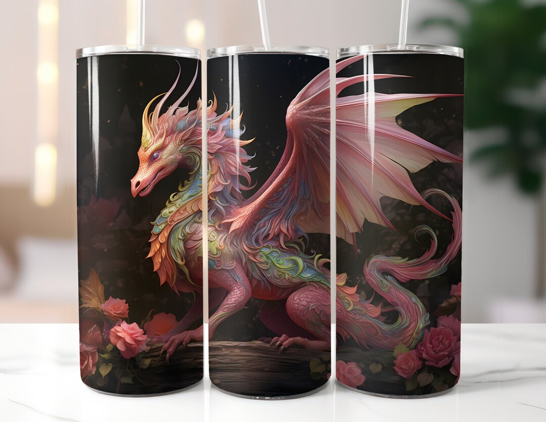 Dragon Tumbler Wrap 20 Oz Skinny Tumbler 3D Sublimation Rose Design ...