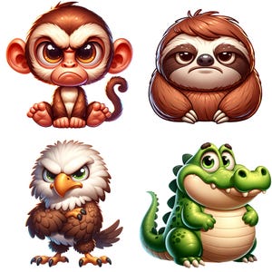 Watercolor Funny Grumpy Animals Clipart Bundle, 36 PNG Funny Grumpy ...