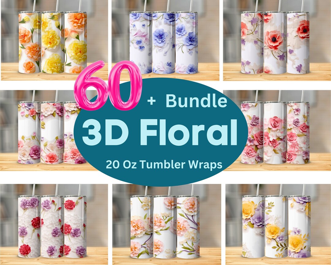 Flower Tumbler Wrap Bundle | 60 Floral 20oz Skinny Tumbler Sublimation ...