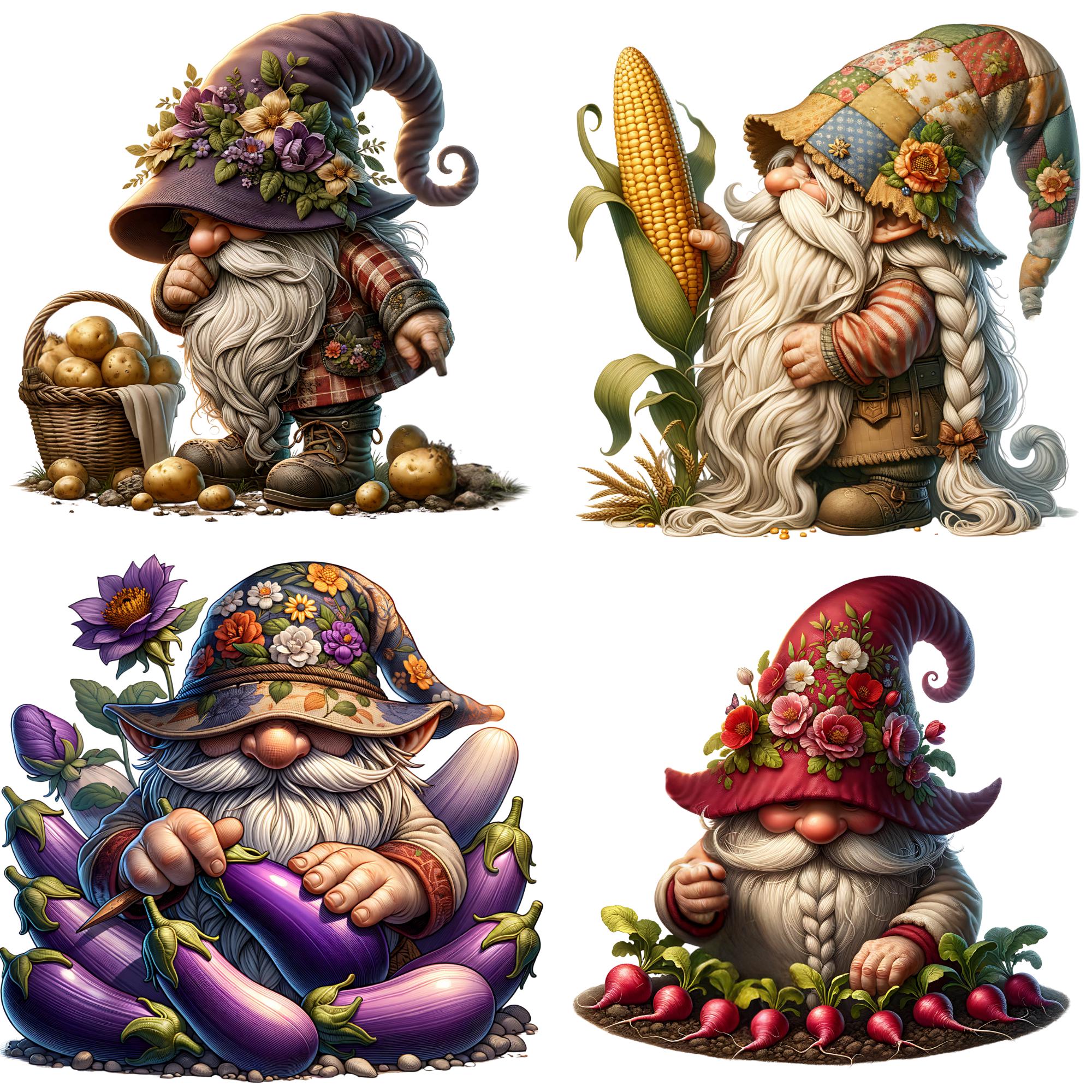 Garden Gnomes Clipart Bundle 12 PNG Watercolor Spring Garden Clipart ...