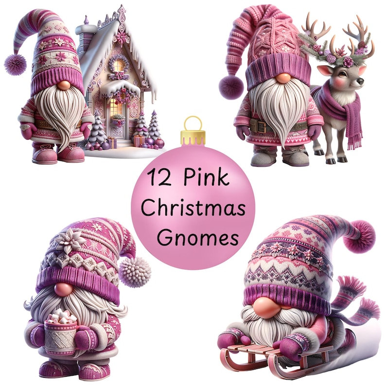 Christmas Gnome Clipart Bundle, Winter Gnome Png, Pink Christmas ...
