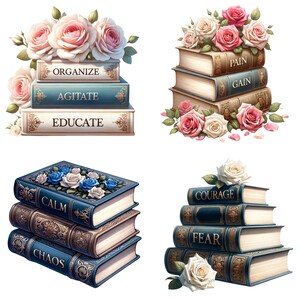 Book Lover PNG Bundle Dark Academia Clipart Floral Book PNG Vintage ...
