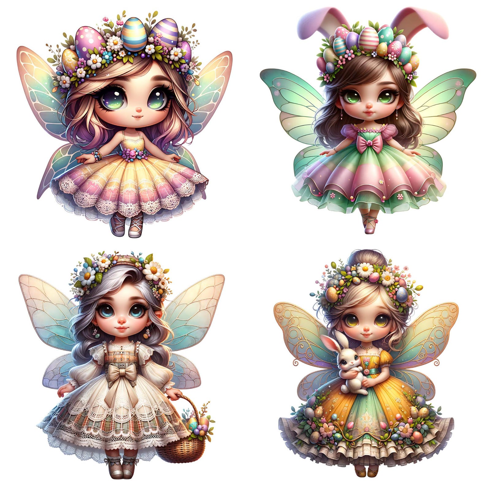 Easter Fairies Clip Art, 12 Watercolor Spring Fairies PNG, Junk ...