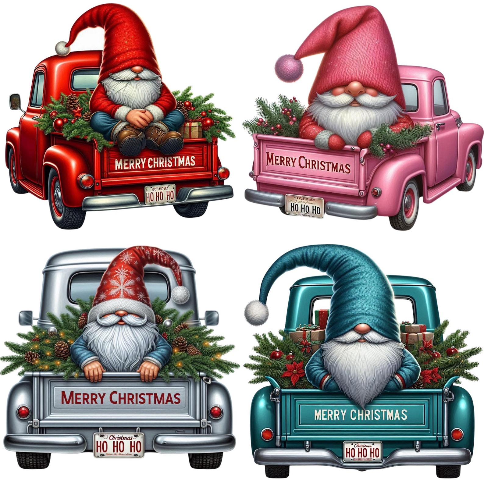 Christmas Truck Gnomes Clipart, 25 PNG Christmas Clipart, Christmas ...