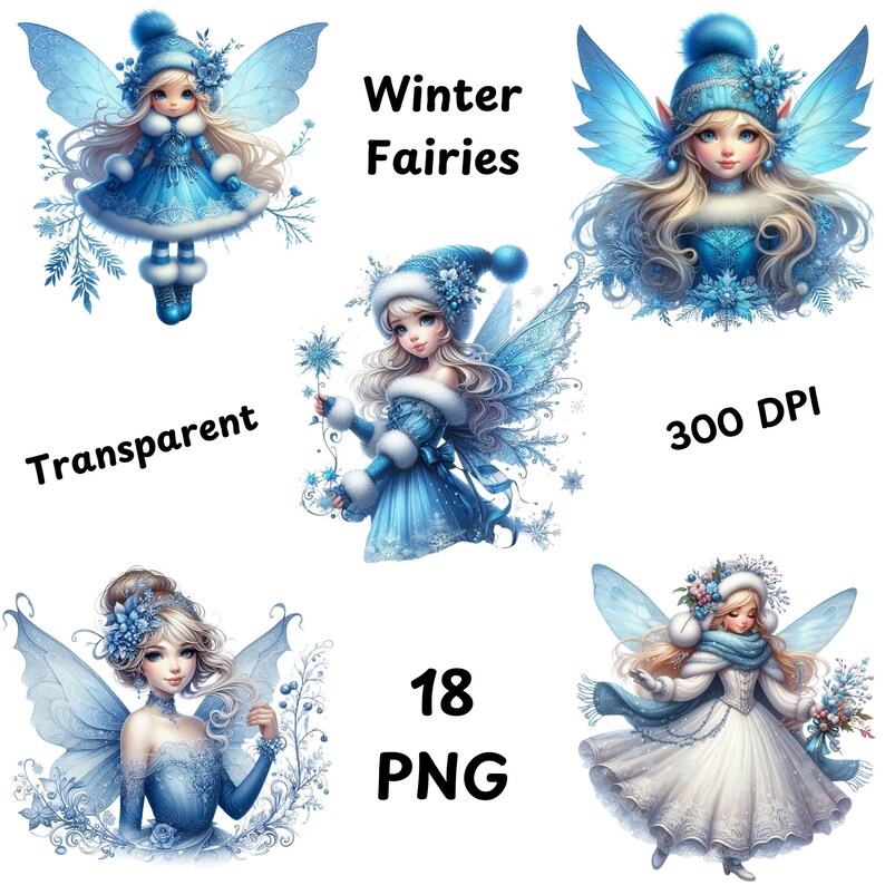 Winter Fairies Clipart Bundle, 18 Winter Fairies Png, Snow Fairy Png ...