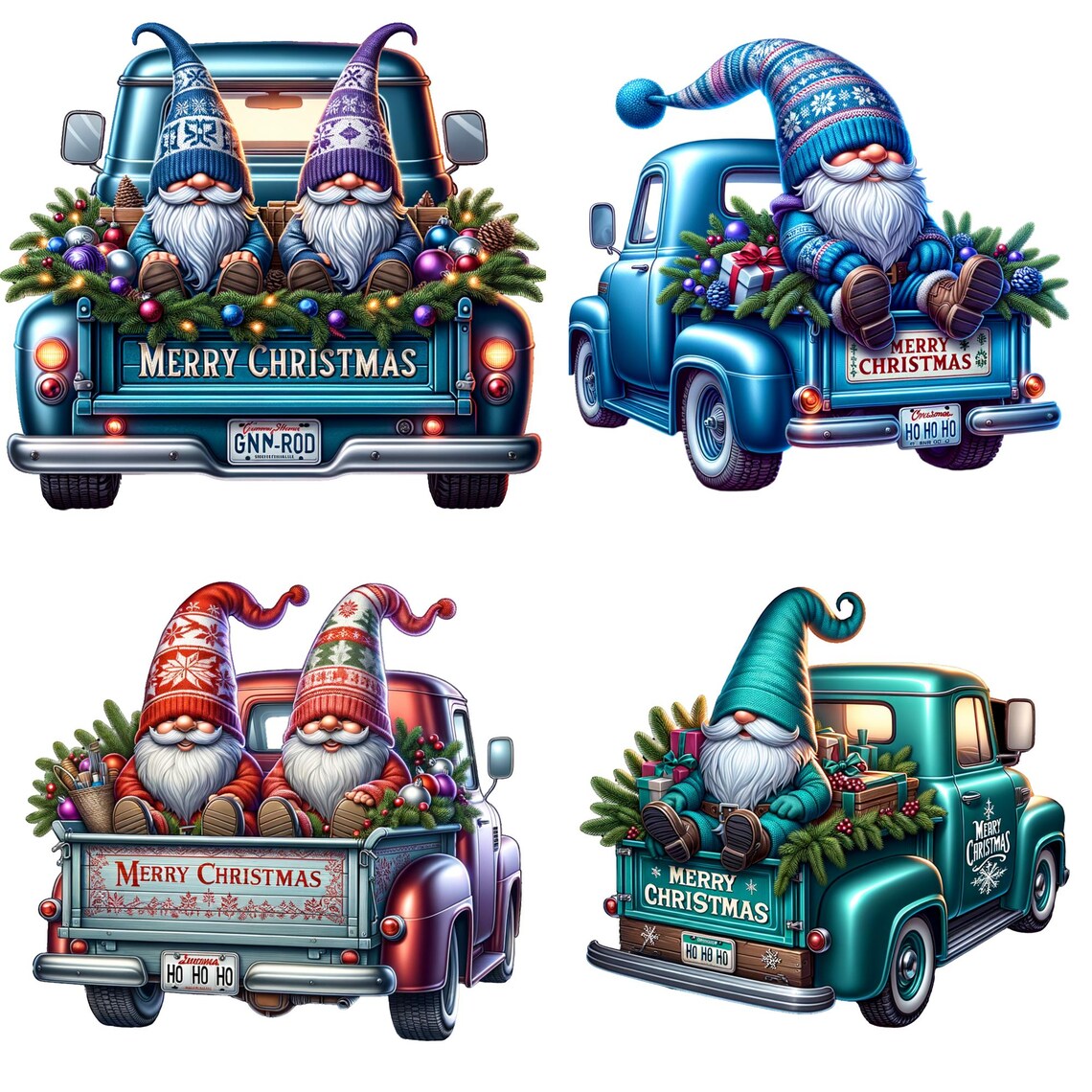 Christmas Truck Gnomes Clipart, 12 PNG Christmas Clipart, Christmas ...