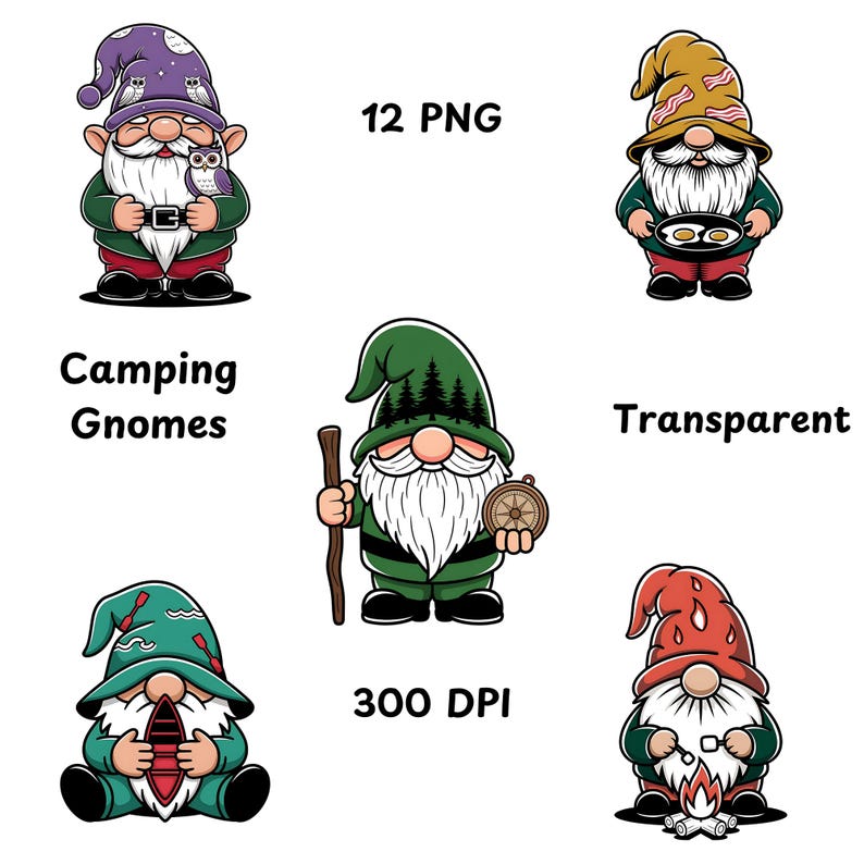 Camping Gnome Clipart PNG Bundle | Cute Campfire Gnomes, Hiking ...