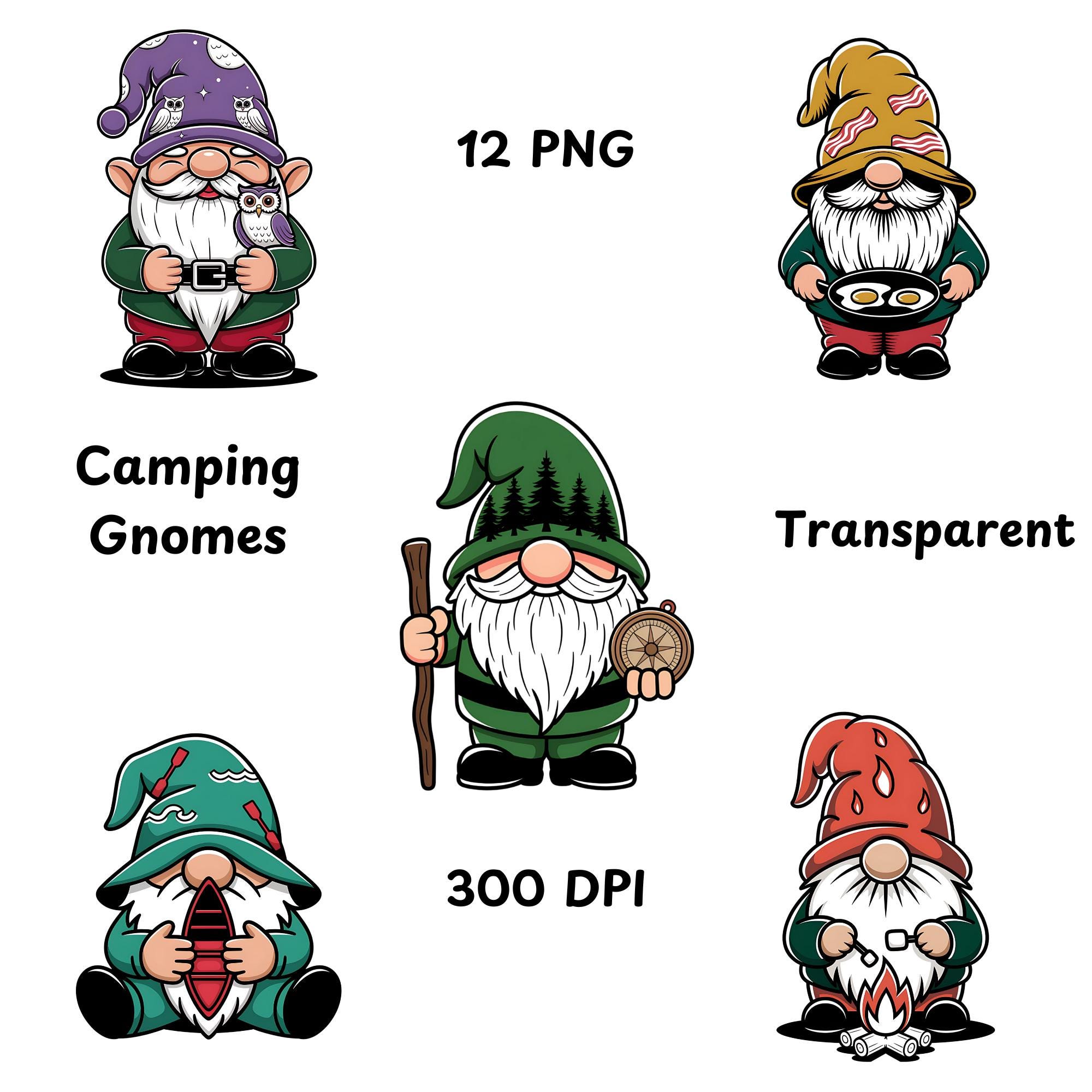 Camping Gnome Clipart PNG Bundle | Cute Campfire Gnomes, Hiking ...
