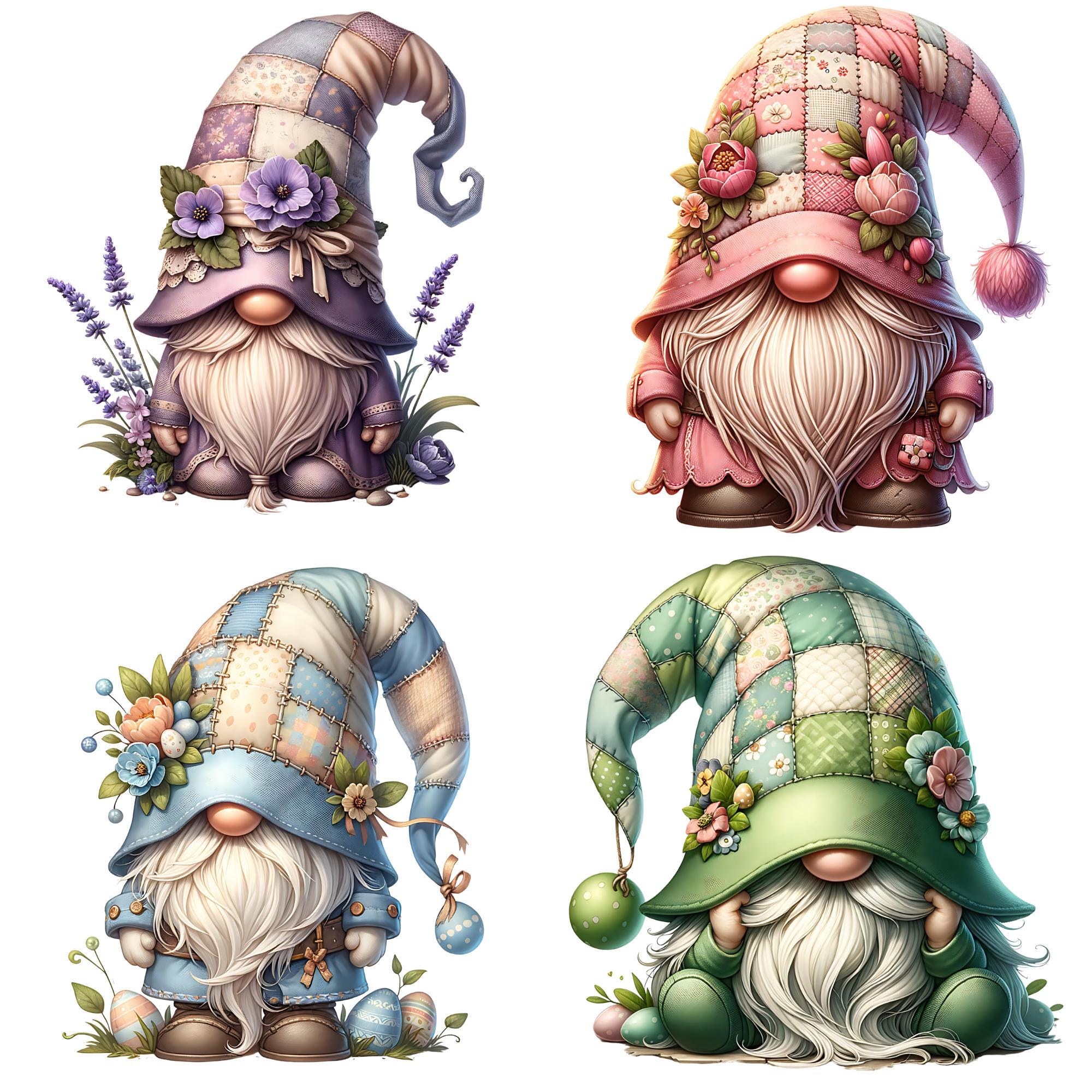 Spring Gnomes 12 PNG Clipart Bundle, Cute Spring Flower Easter Gnome ...