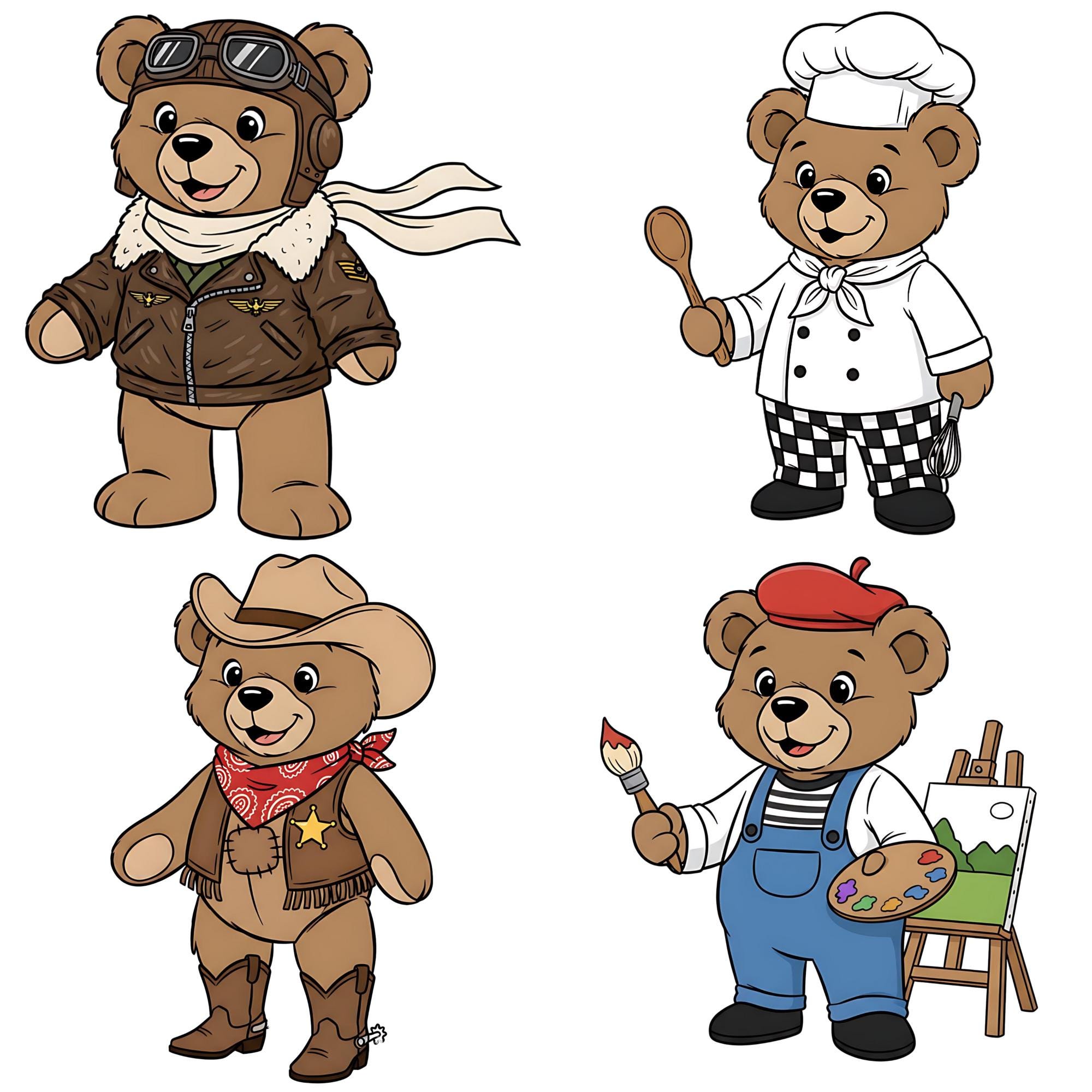 Dress up Bears Clipart Bundle | 12 Occupation Teddy Bear PNG | Kids ...