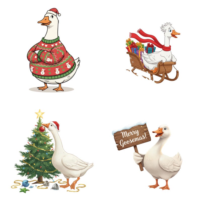 Christmas Silly Goose 20 Clipart Bundle | Funny Holiday Goose PNG Set ...