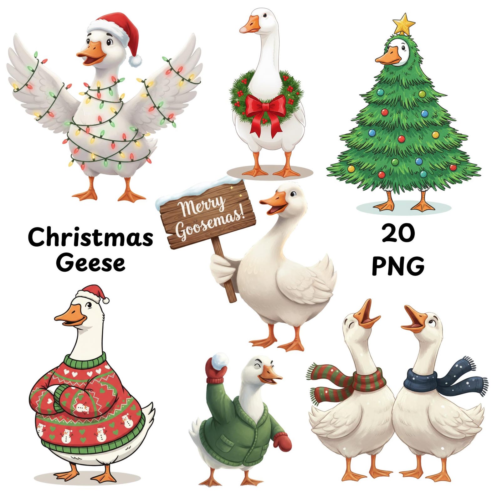 Christmas Silly Goose 20 Clipart Bundle | Funny Holiday Goose PNG Set ...