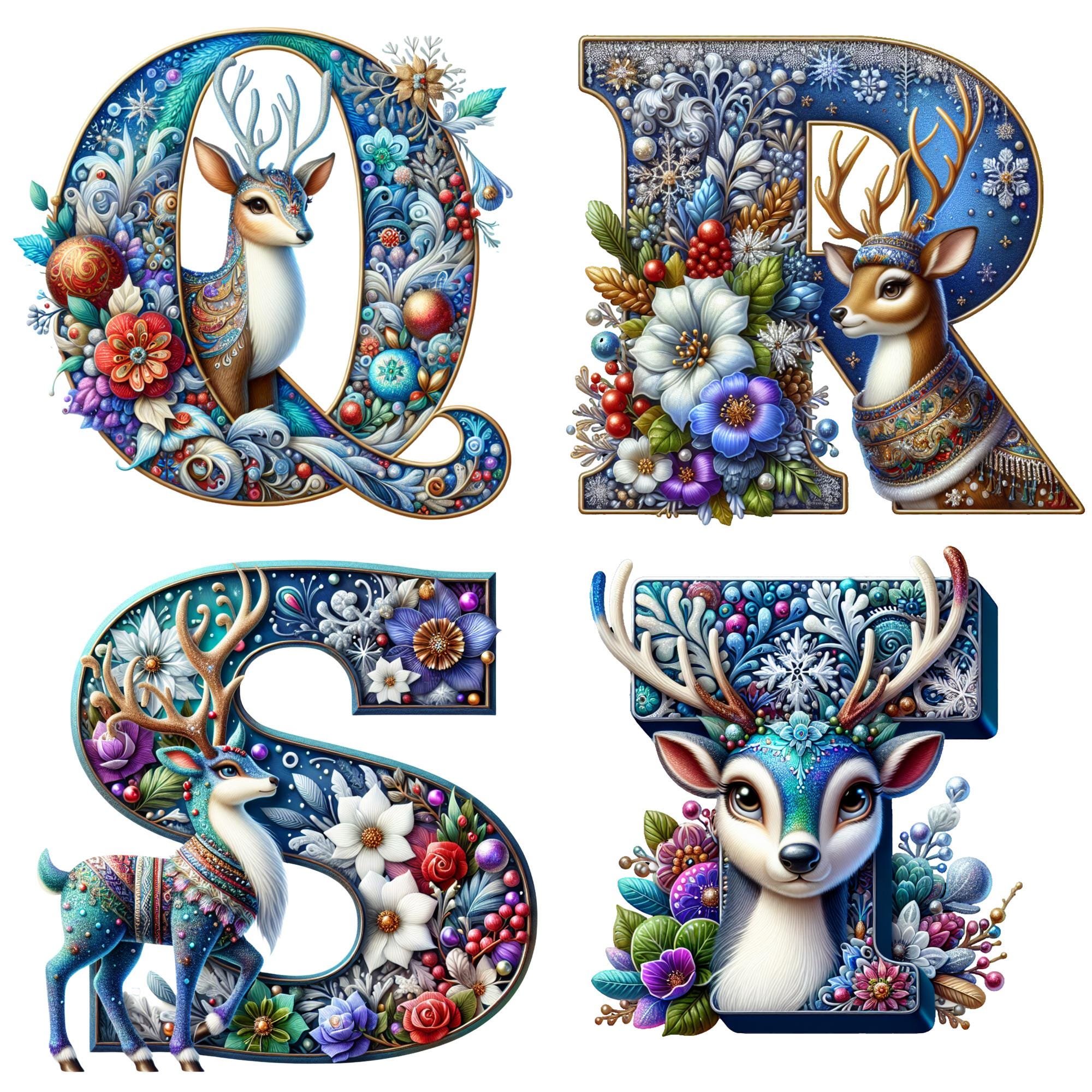 Christmas Alphabet PNG 26 Christmas Letters Clipart Reindeer Alphabet ...