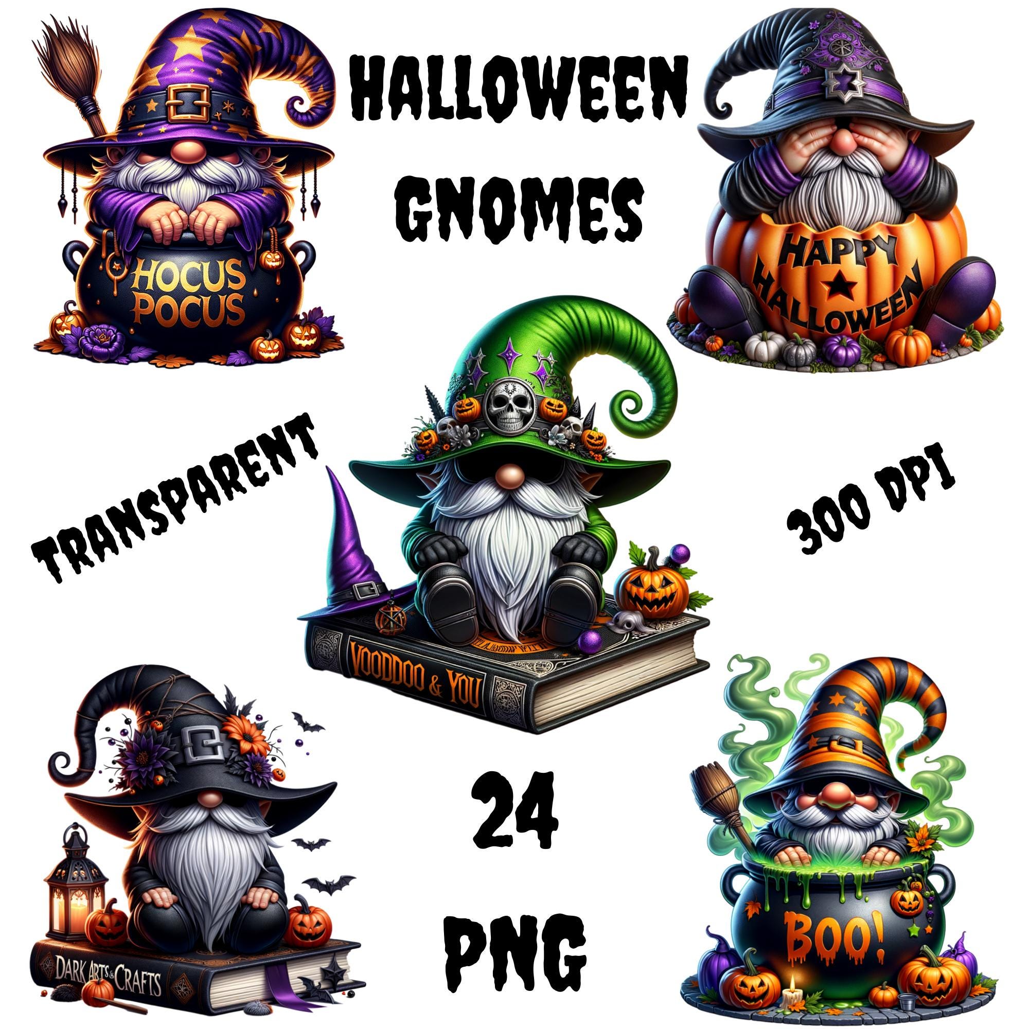 Halloween Gnomes, 24 Png Halloween Watercolor Clipart, Autumn Clipart ...