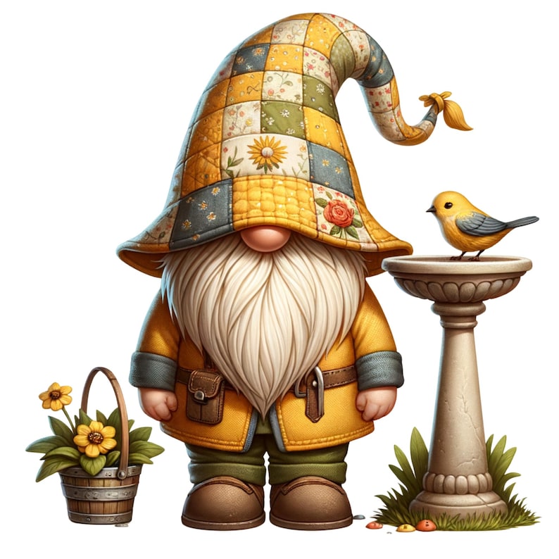 Garden Gnomes Clipart Bundle, 12 PNG Watercolor Spring Garden Clipart ...