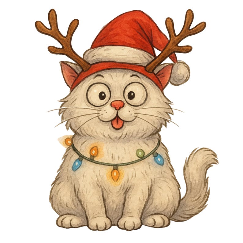 Quirky Christmas Cats Clipart | 12 Funny Cat Pngs in Santa Hats | Cute ...