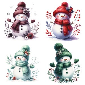 Snowman Clipart, Festive Snowman Clipart Bundle 12 Png, for Card Making ...