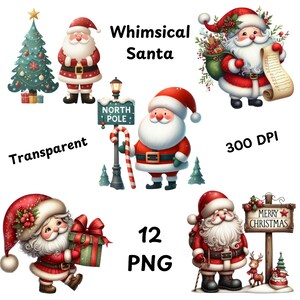 Whimsical Santa Clipart | Santa Designs for Christmas Crafts and Decor ...