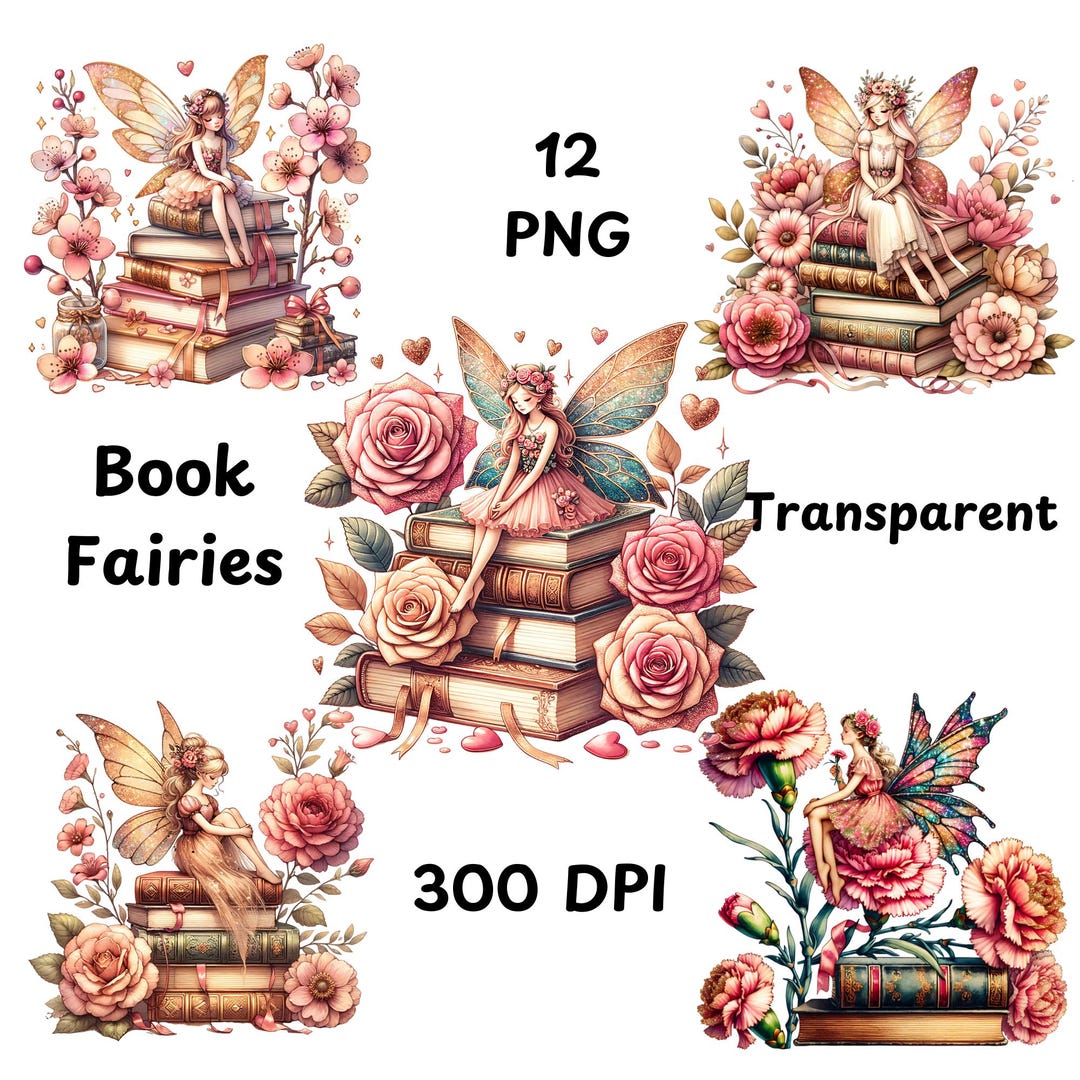 Book Fairy Clipart, 12 Watercolor Fairies, Wildflower PNG, Fairytale ...