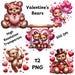 Watercolor Valentines Teddy Bear Clipart Bundle, 12 PNG Valentines Day ...